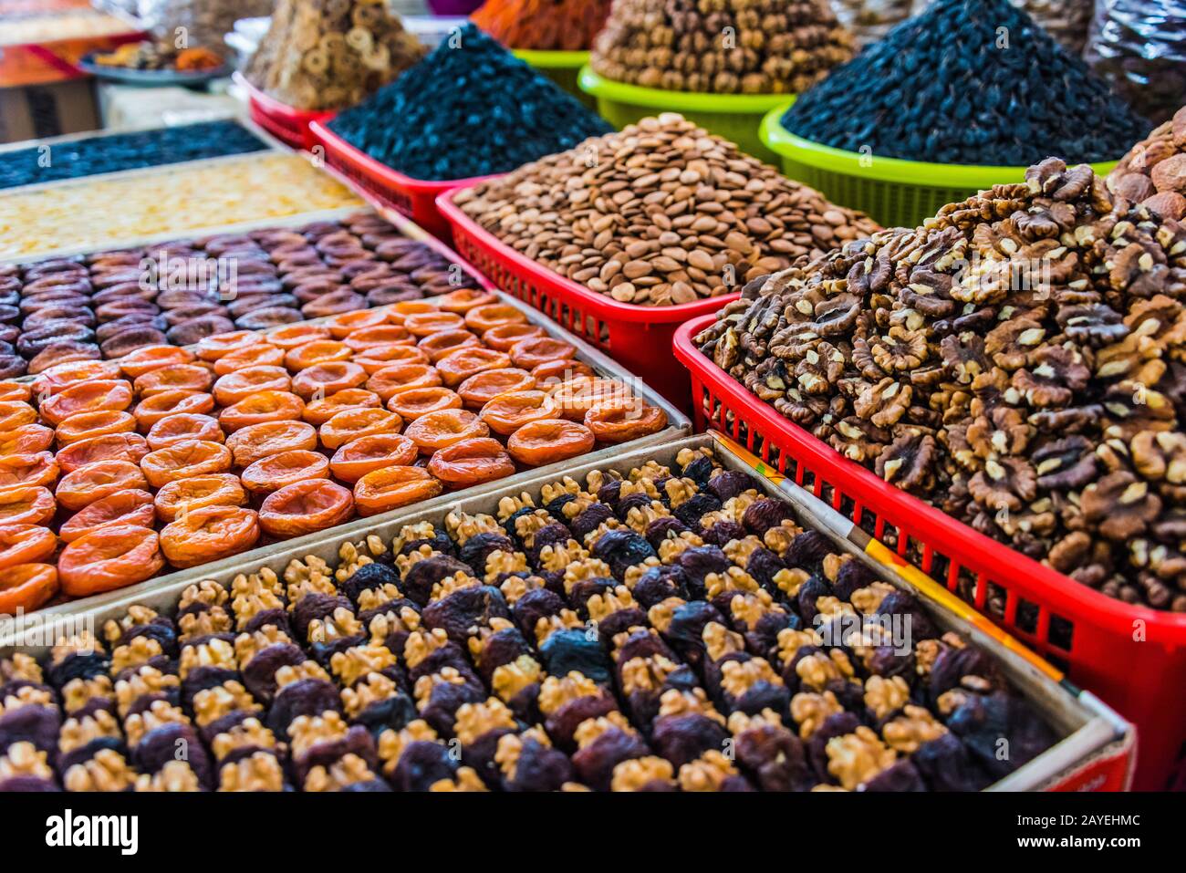 Dried food products sold at the Siab Bazaar in Samarkand Stock Photo ...