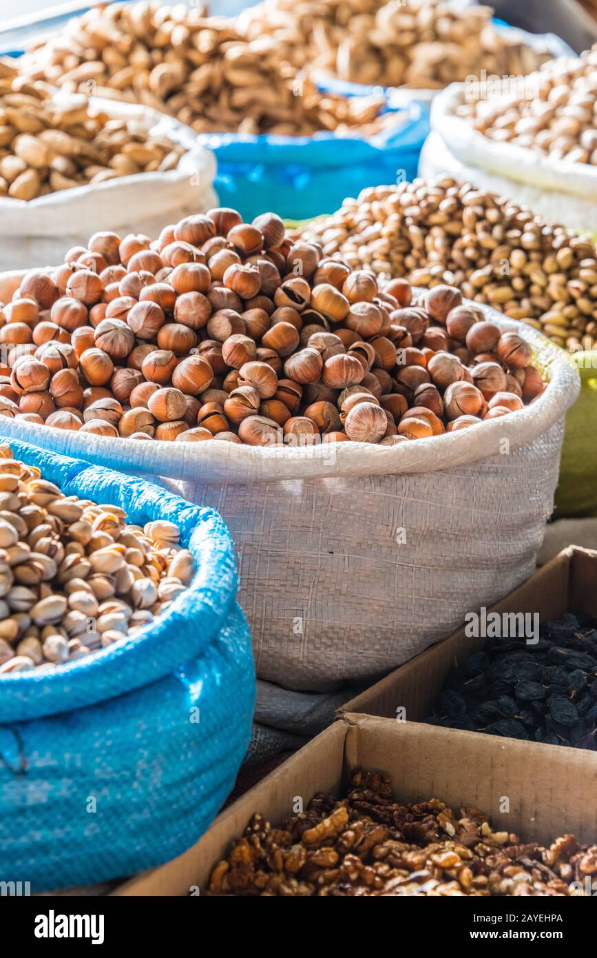 Dried food products sold at the Chorsu Bazaar in Tashkent Stock Photo ...