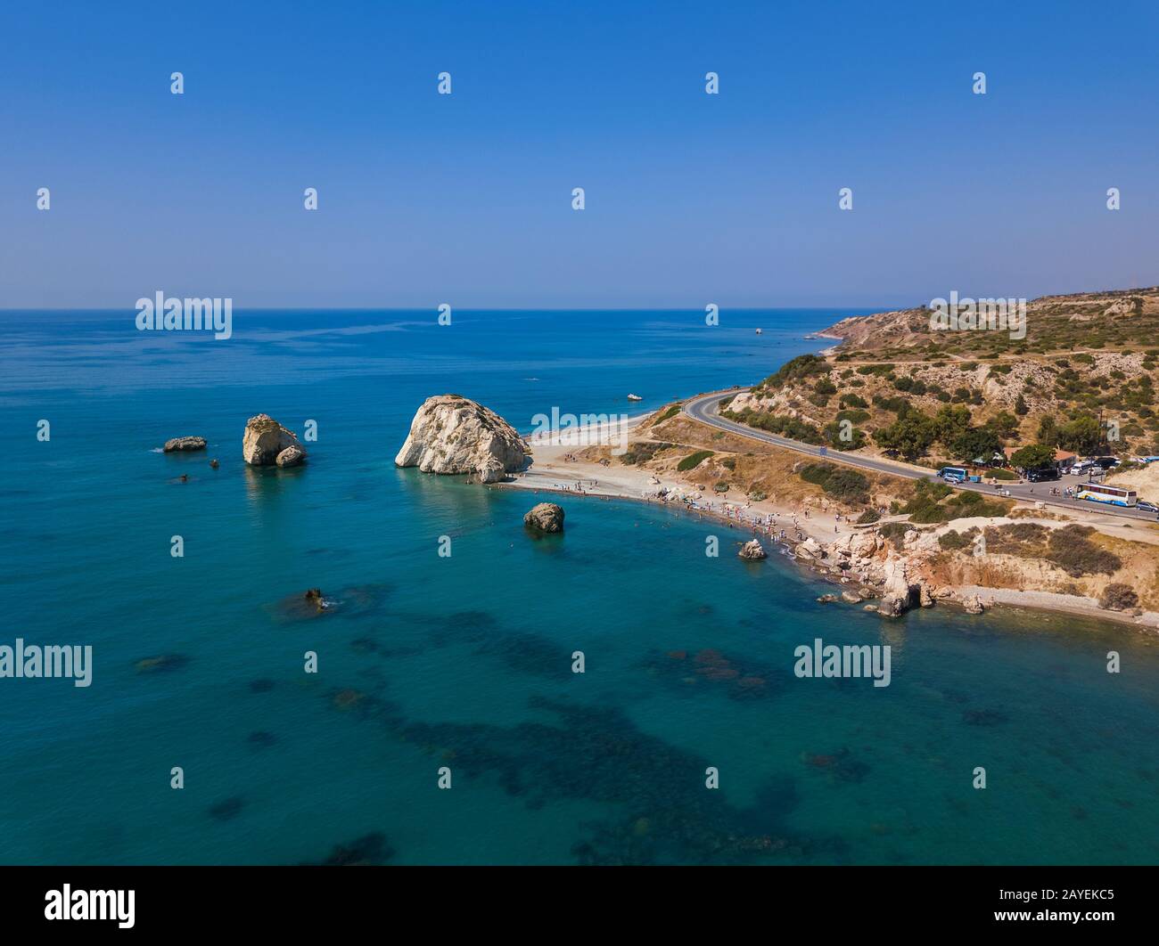 Aphrodite rock in Paphos Cyprus - aerial view Stock Photo - Alamy