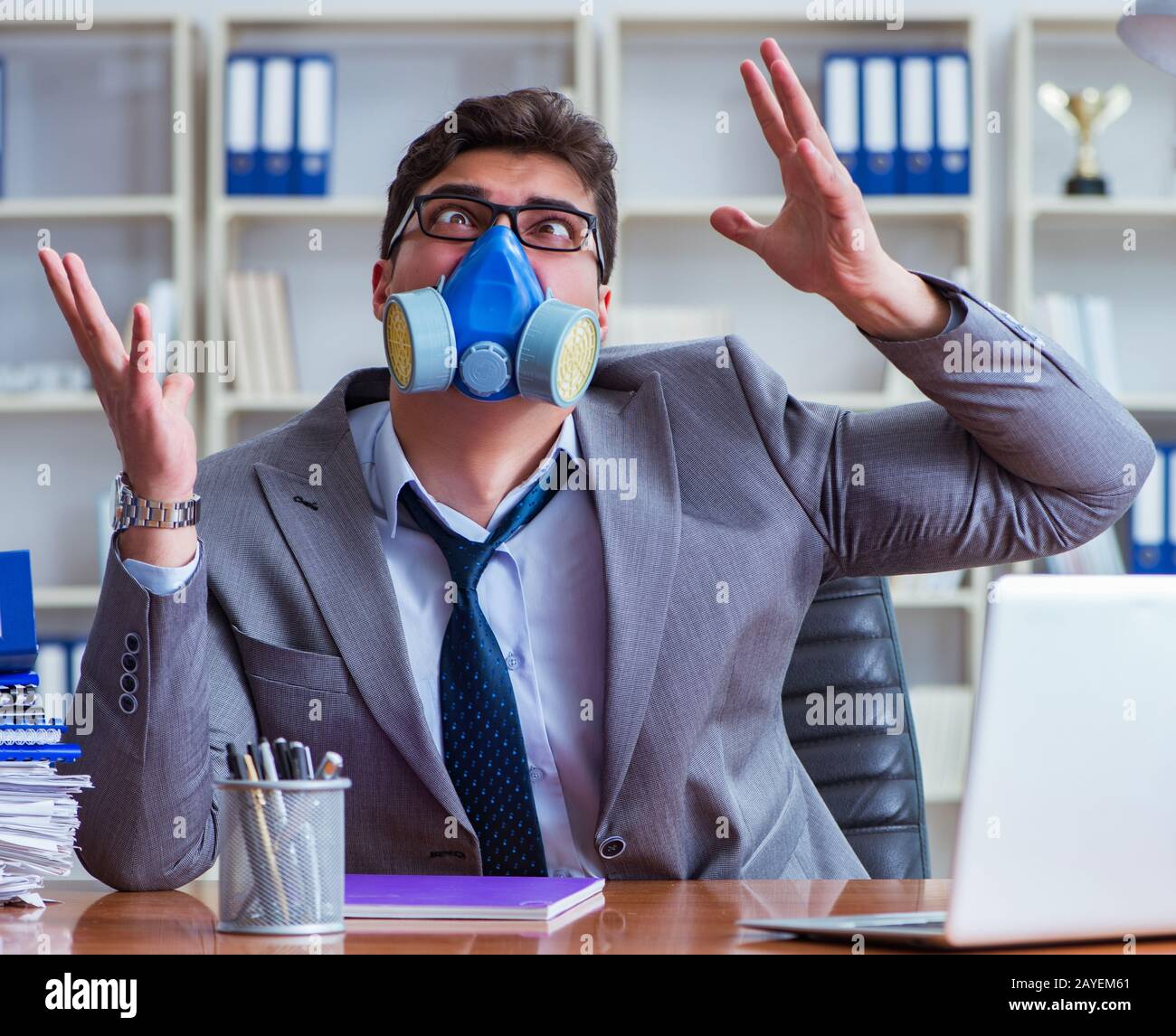 Businessman sweating excessively smelling bad in office at workp Stock ...