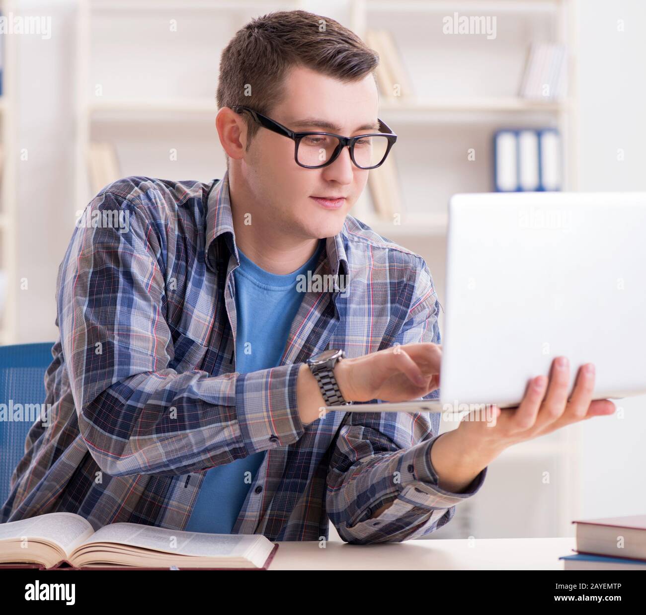 Young student studying over internet in telelearning concept Stock ...