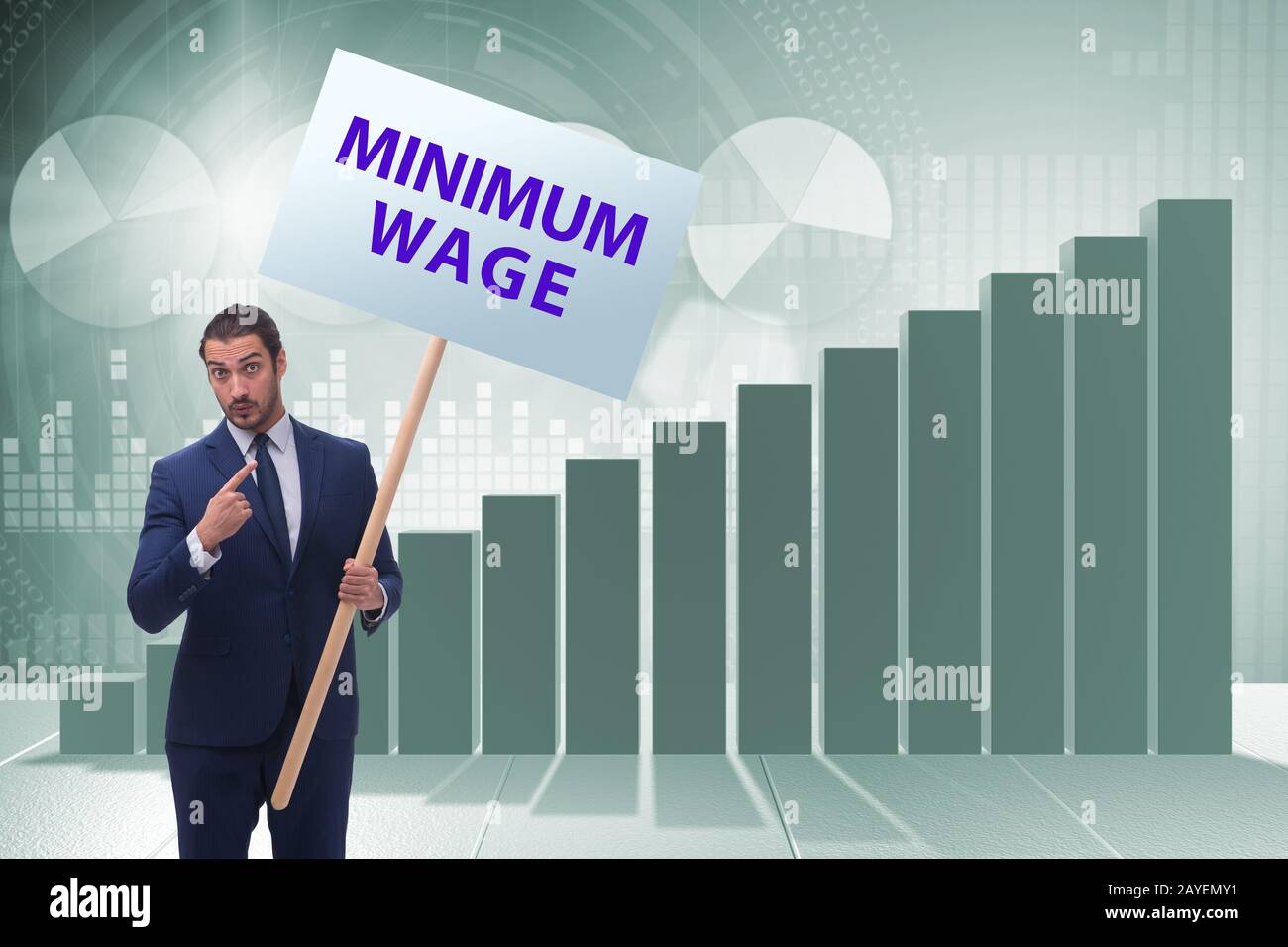 Concept of minimum wage with businessman Stock Photo - Alamy