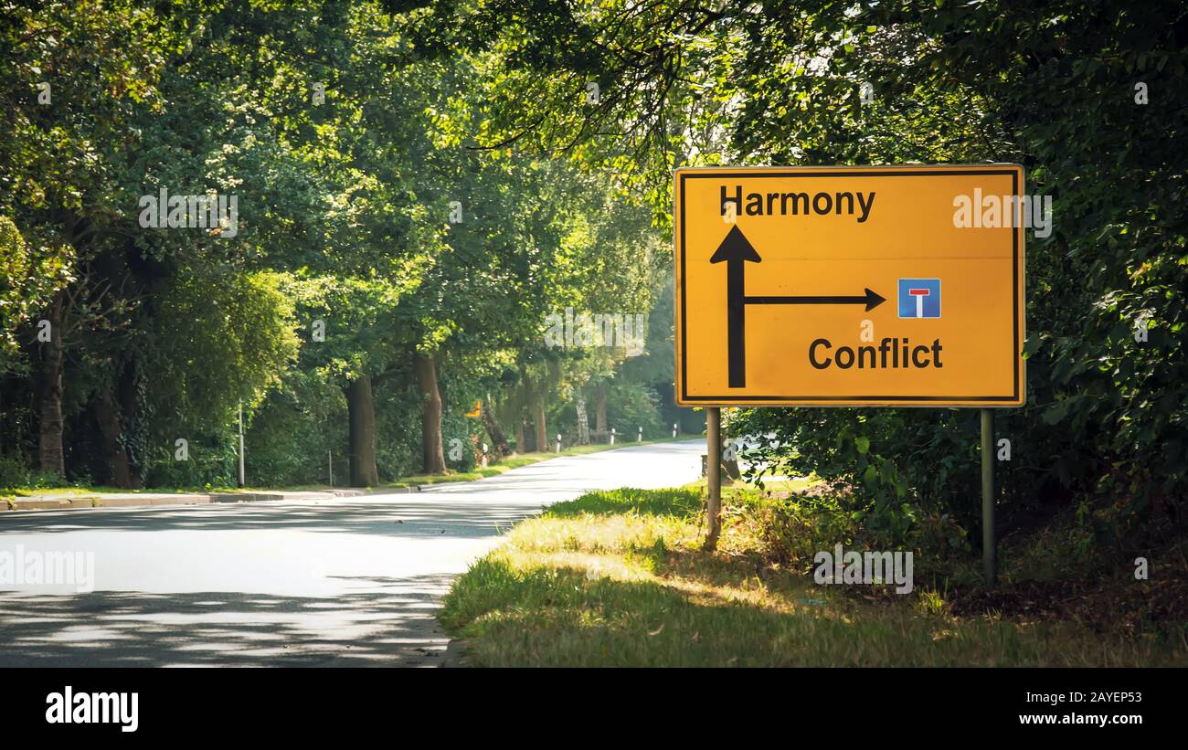 Street Sign Harmony versus Conflict Stock Photo - Alamy