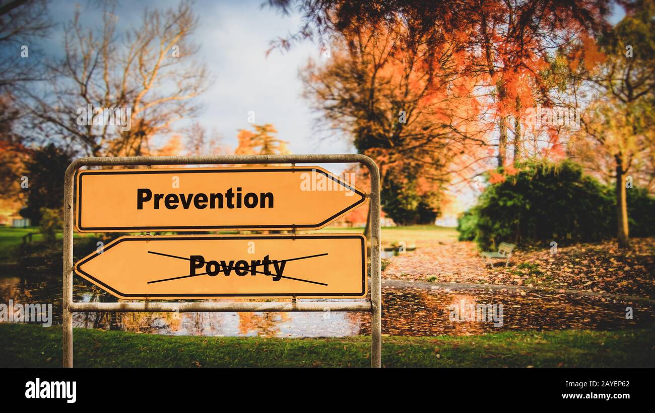 Street Sign Prevention versus Poverty Stock Photo - Alamy