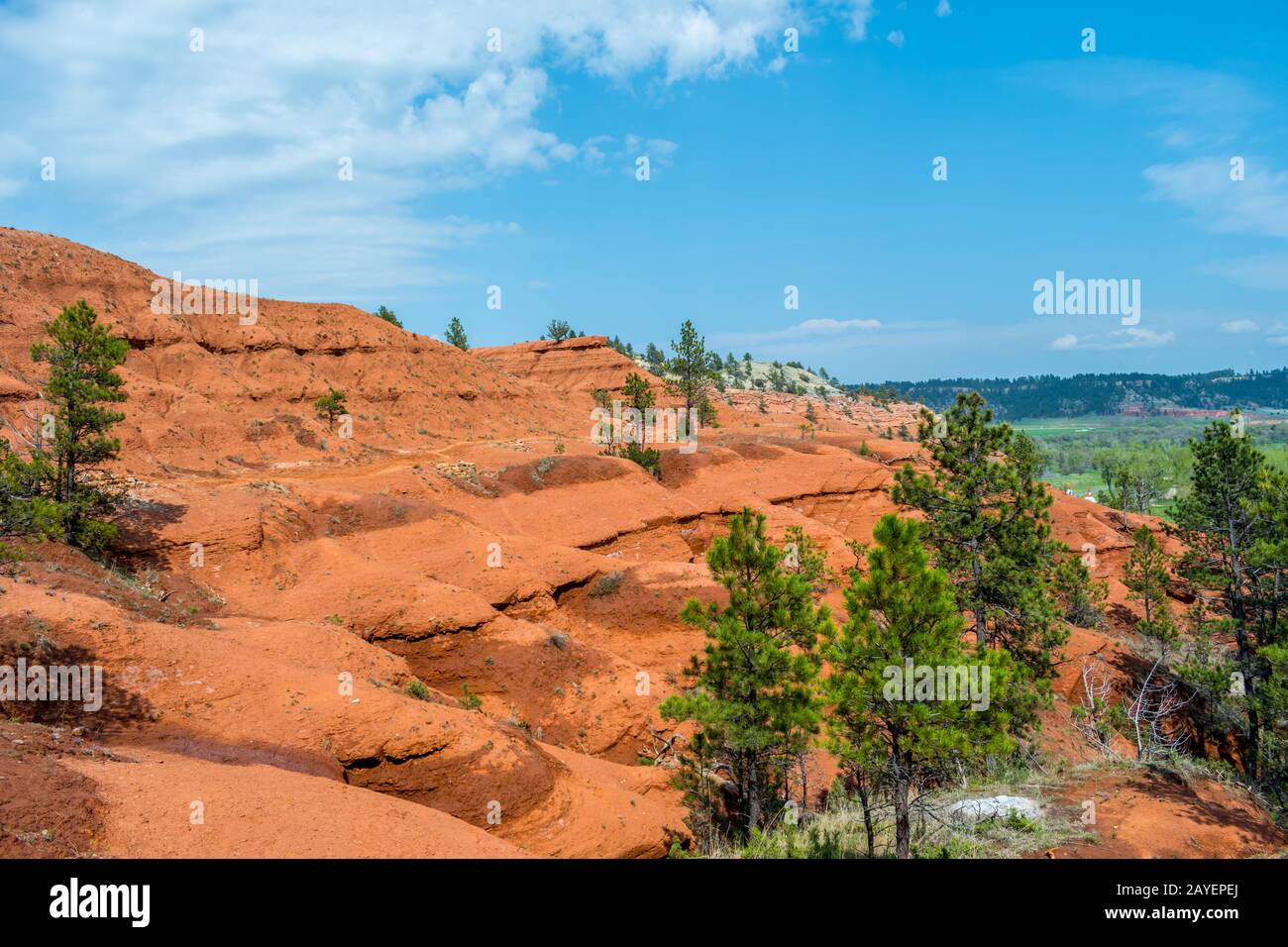 A naturally formed red sandstone rocks in Devils Tower National ...