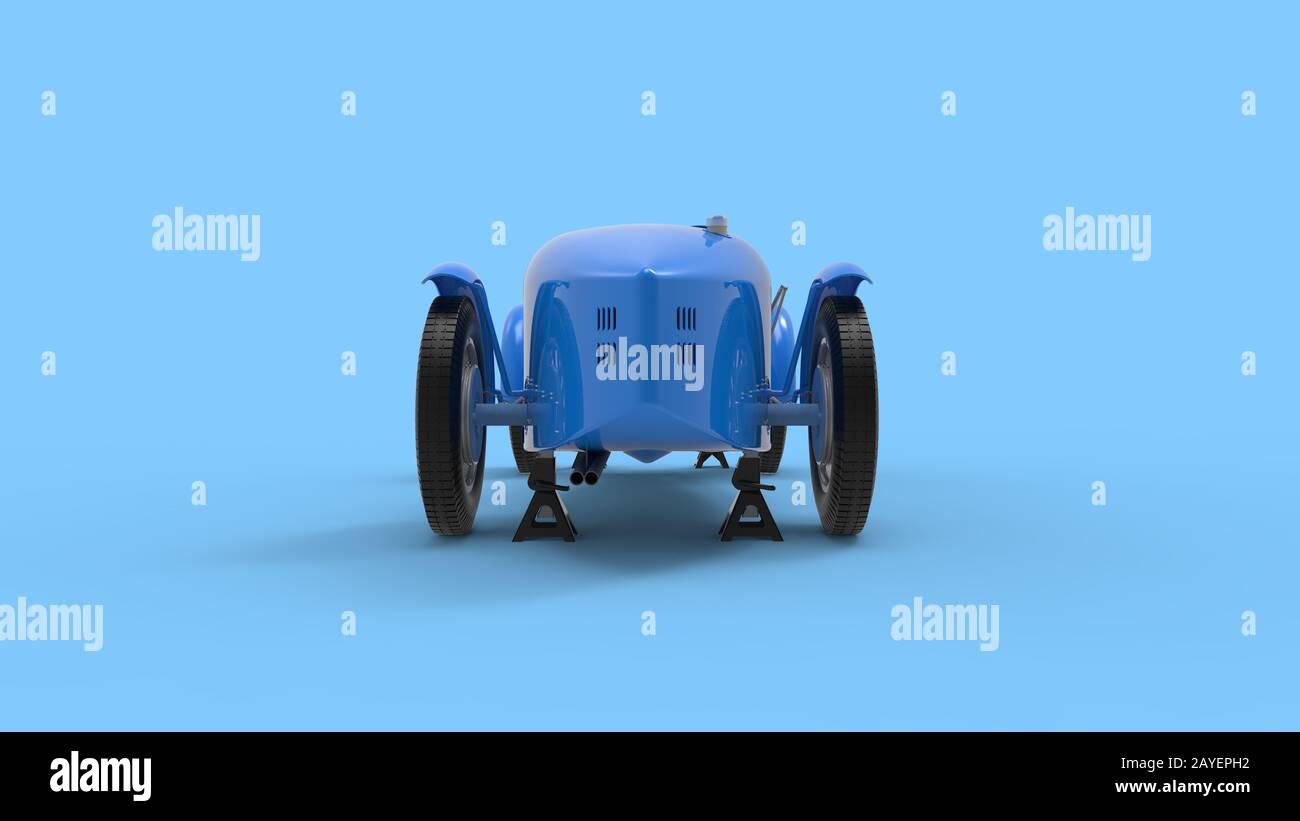 3d rendering of computer generated vintage sports car blue isolated ...