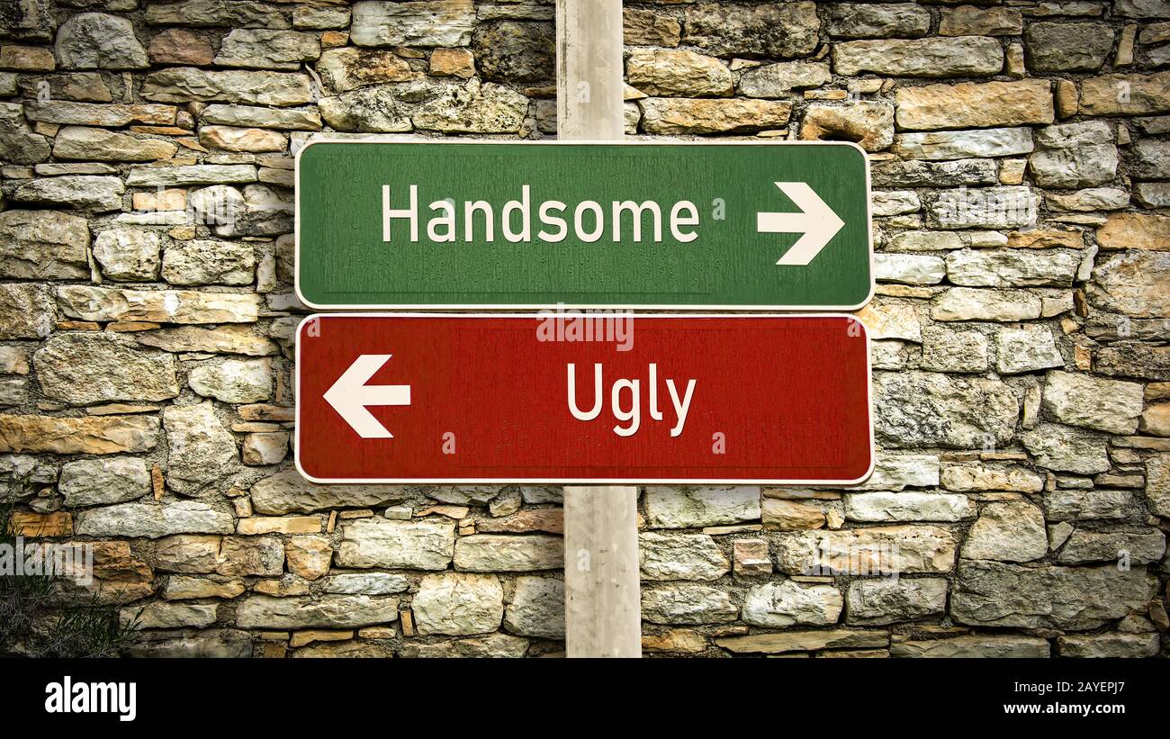 Street Sign Handsome versus Ugly Stock Photo - Alamy