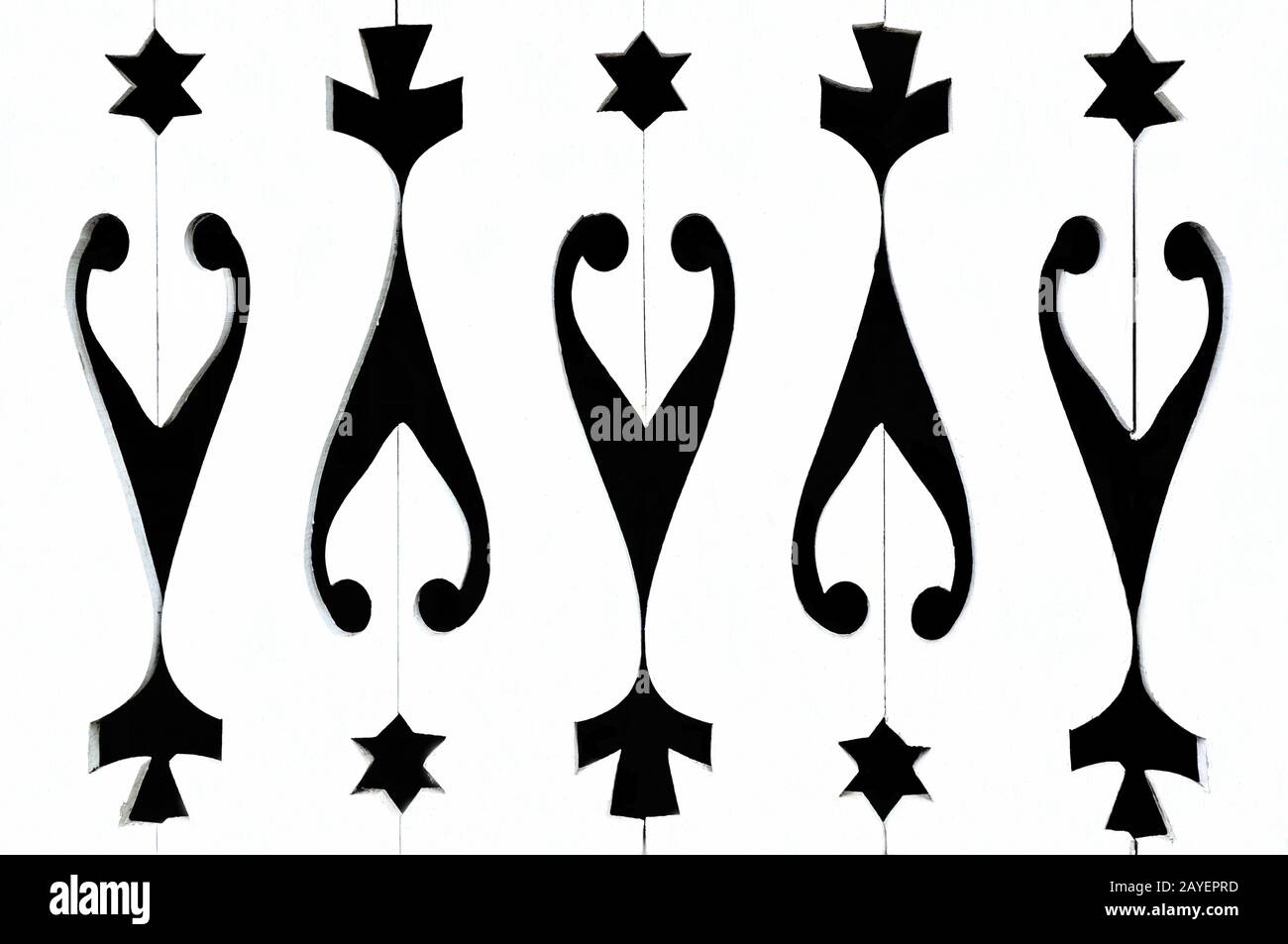 Balcony planks with Sorbian symbols in Spreewald Germany Stock Photo ...