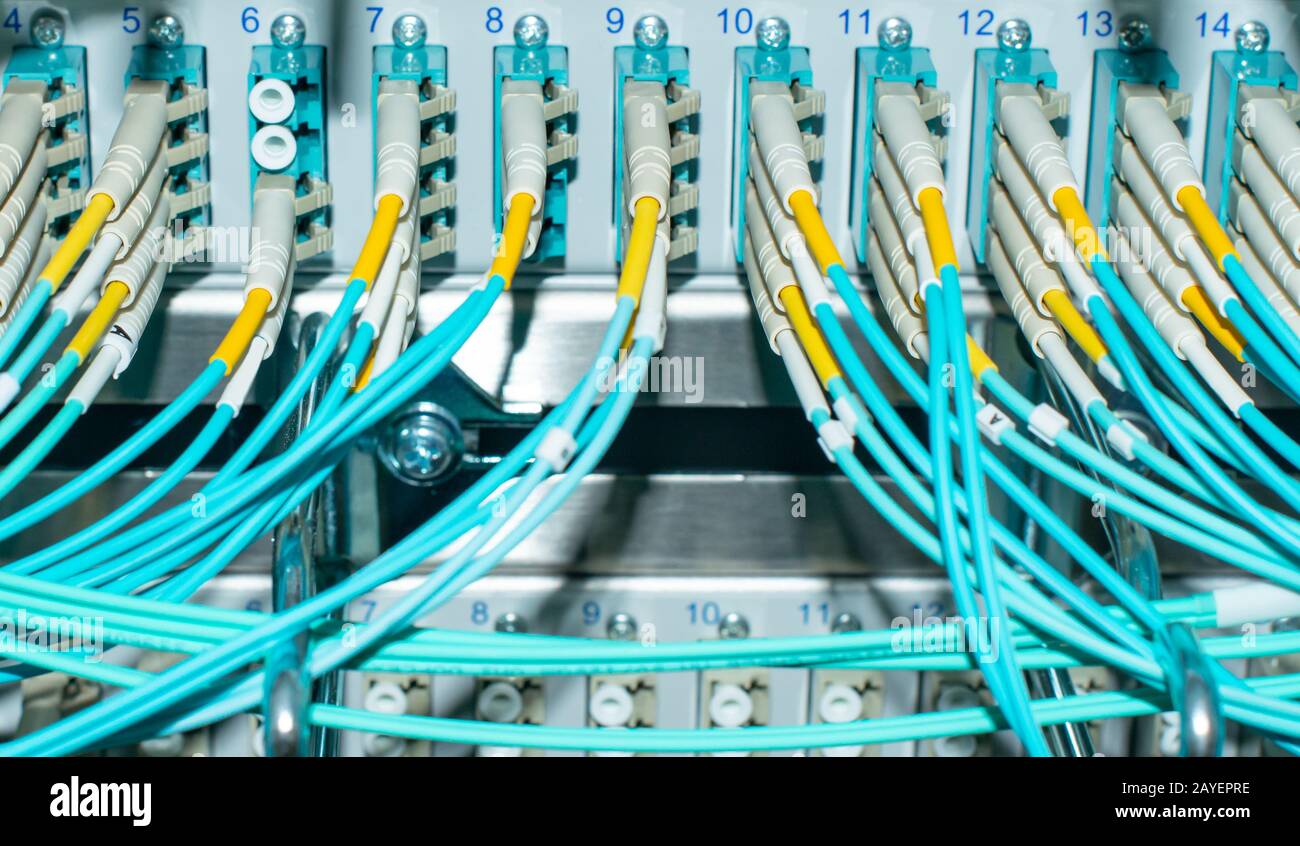 Network switch and network cable fiber optic fiber in a data center ...