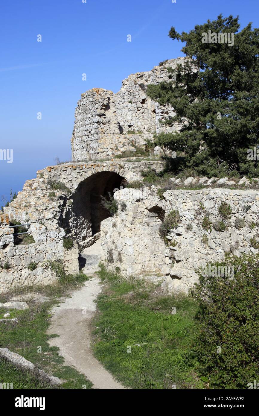 medieval castle ruin Kantara, Turkish Republic of Northern Cyprus Stock ...