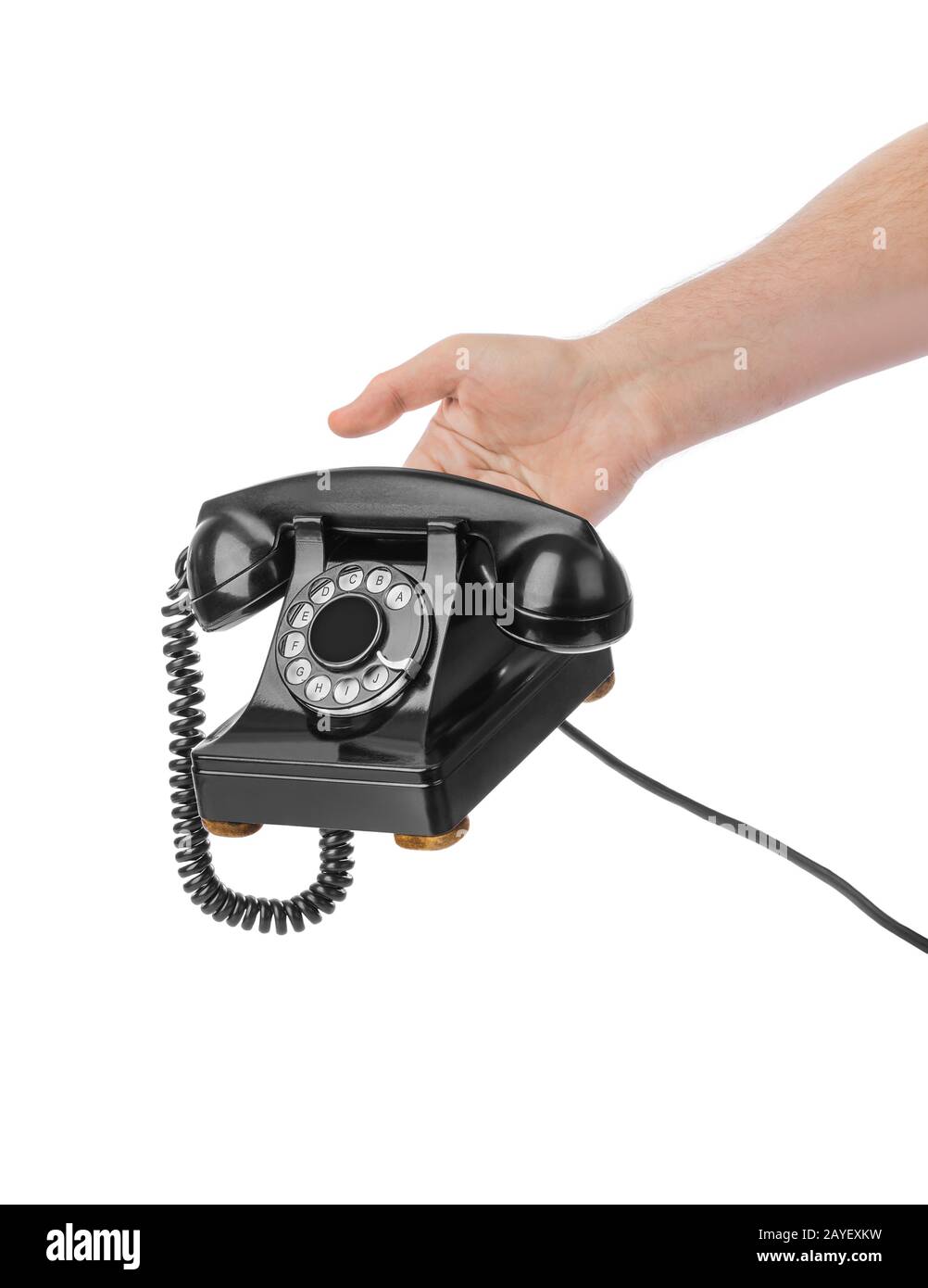 Hand and vintage telephone Stock Photo - Alamy