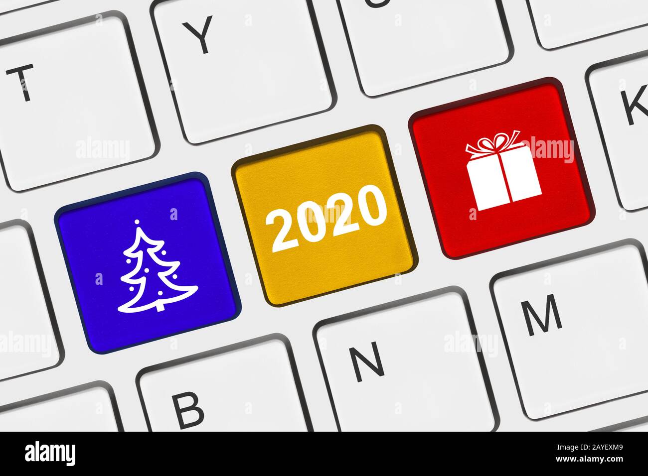 Computer keyboard with New Year keys Stock Photo - Alamy