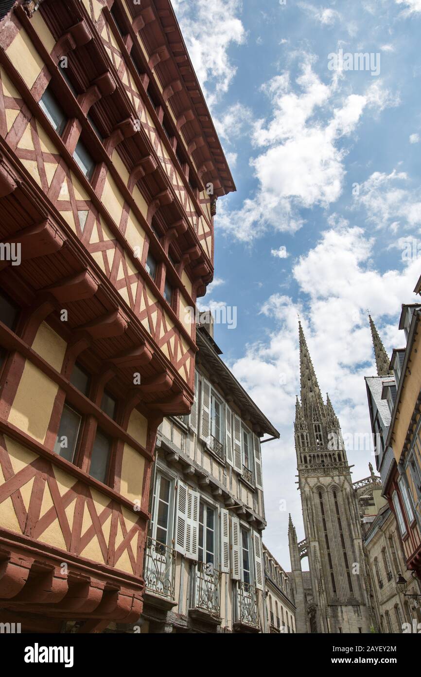 City of Quimper, France. Picturesque view of the historic timber framed ...