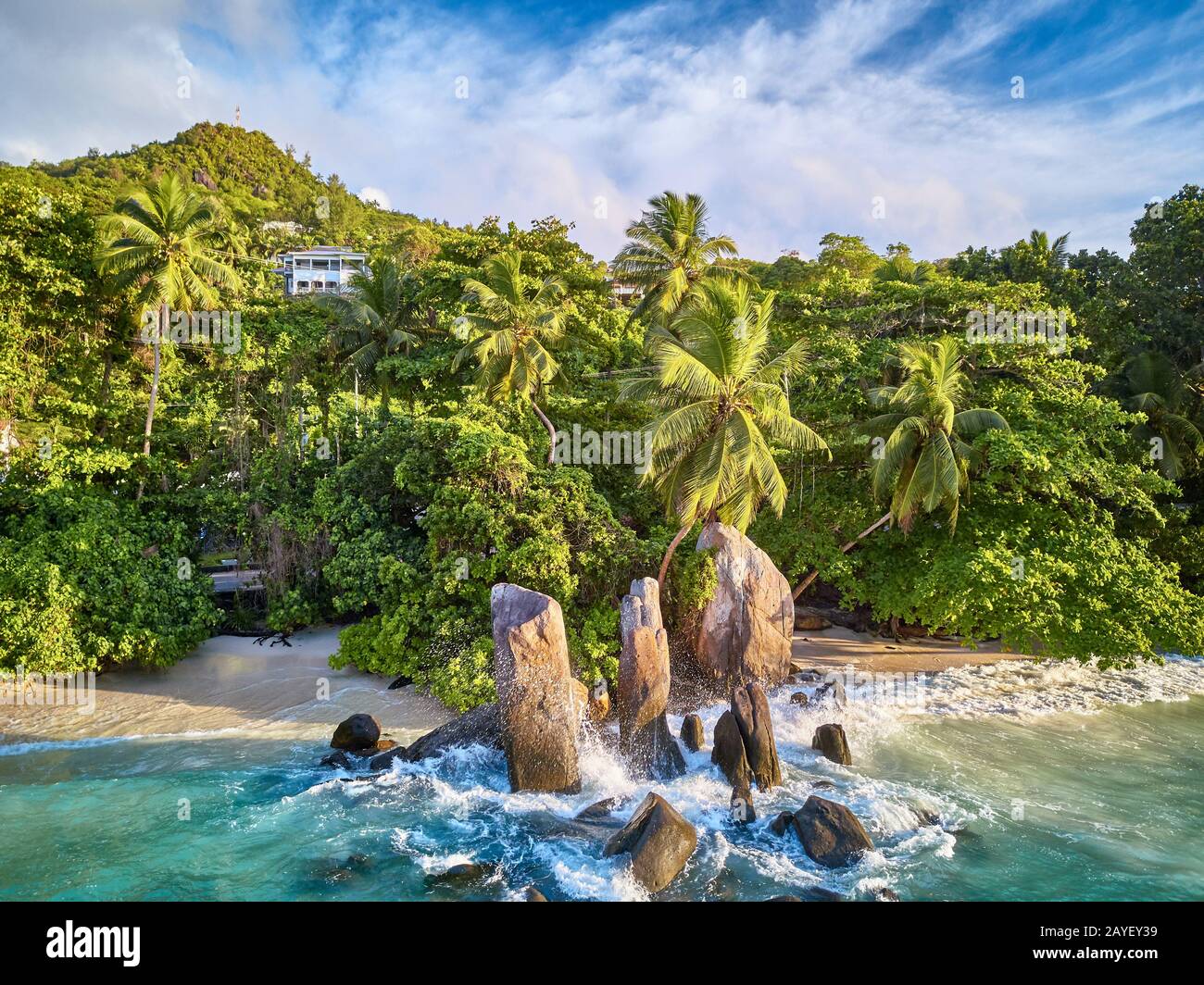 Beach at Seychelles aerial top view Stock Photo - Alamy