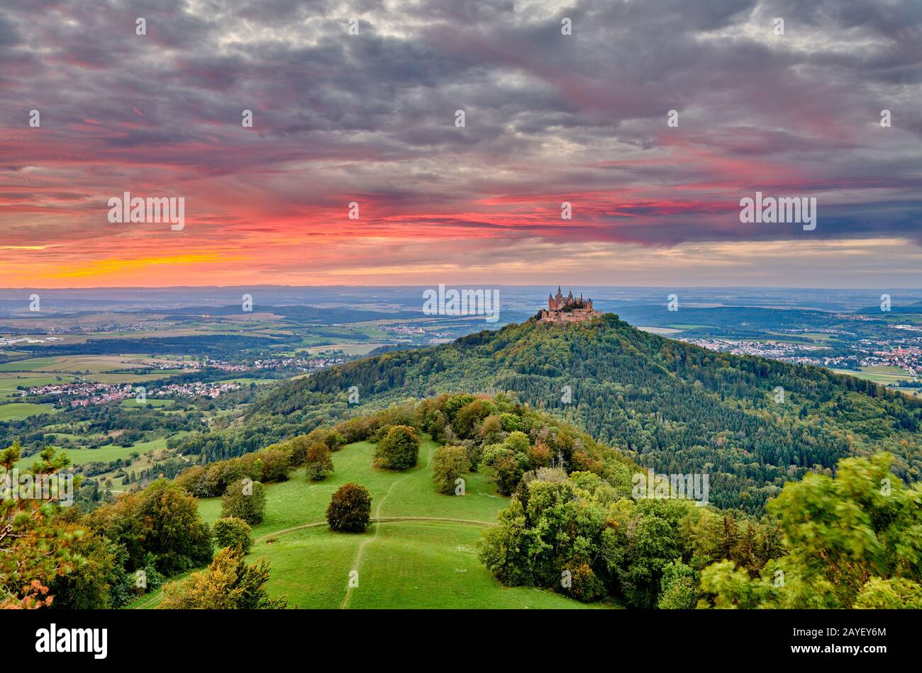 Hilltop Hohenzollern Castle on mountain top in Germany Stock Photo - Alamy