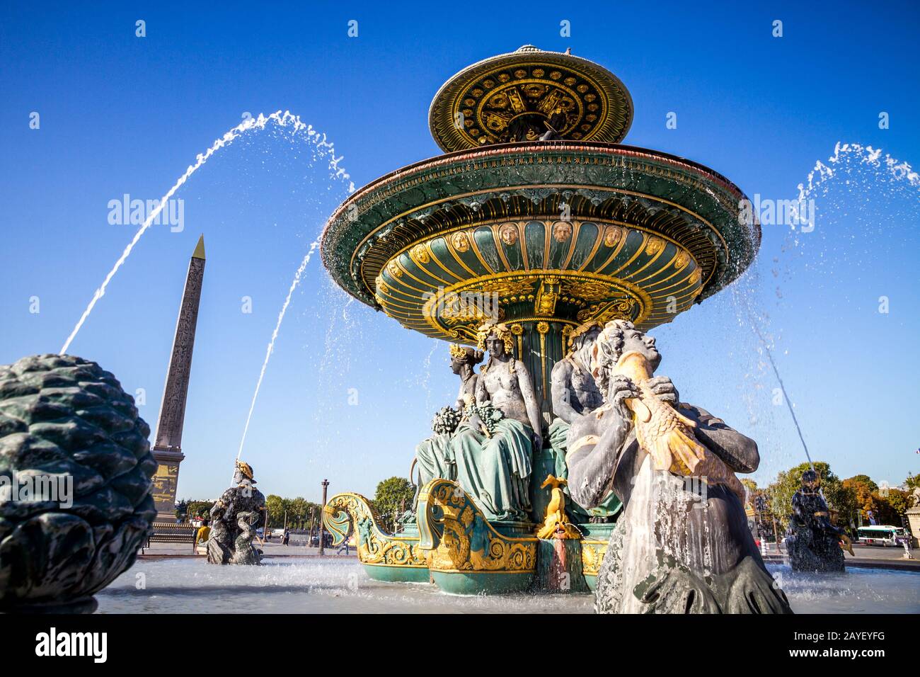 Fountain of the Seas and Louxor Obelisk, Concorde Square, Paris Stock ...
