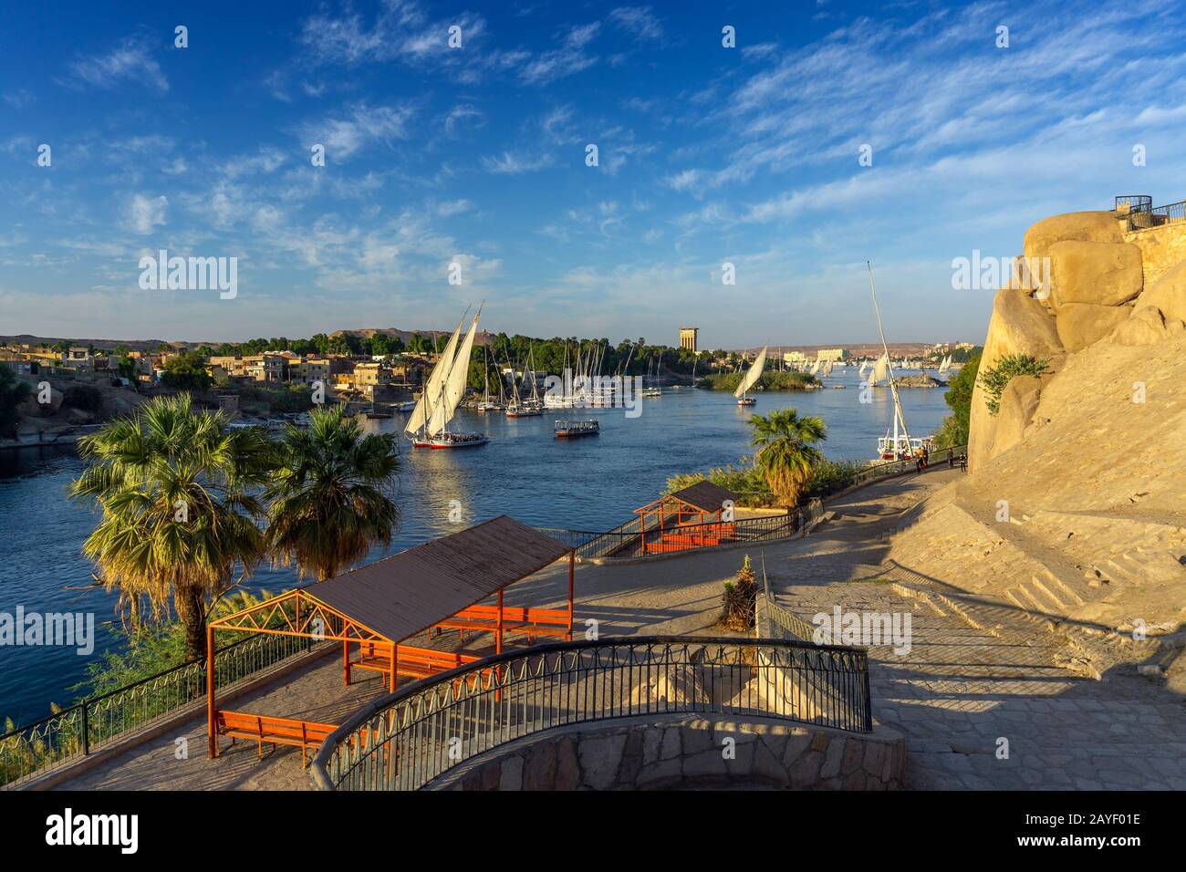 felucca boats on Nile river in Aswan Stock Photo - Alamy