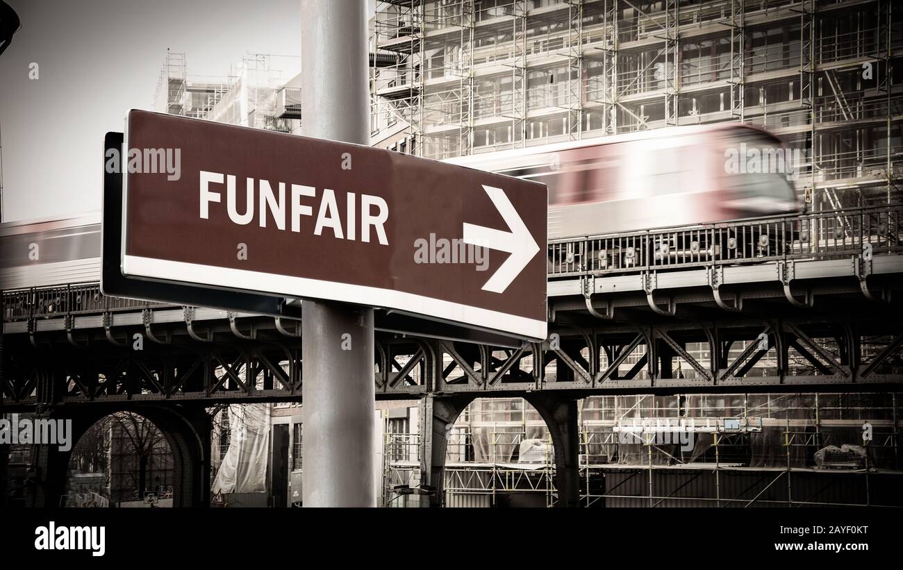 Street Sign to Funfair Stock Photo - Alamy