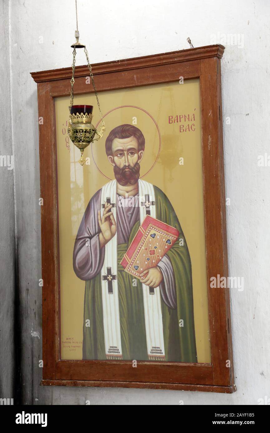 Icon with St. Barnabas in his grave chapel Stock Photo - Alamy
