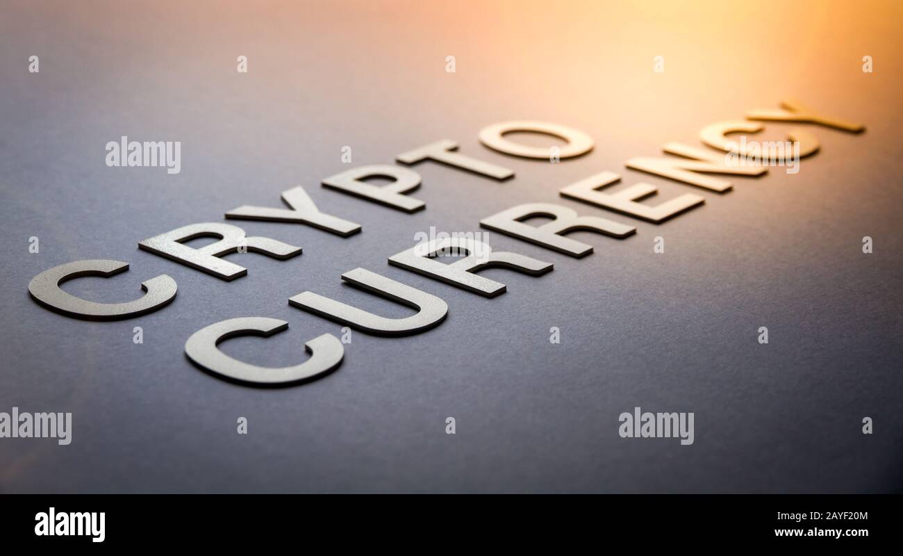 Word crypto currency written with white solid letters Stock Photo - Alamy