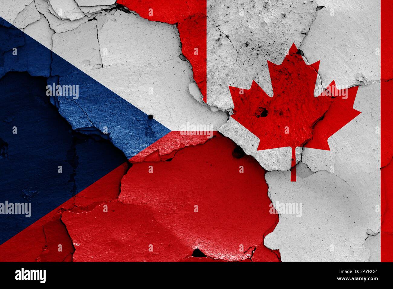 flags of Czech Republic and Canada painted on cracked wall Stock Photo ...
