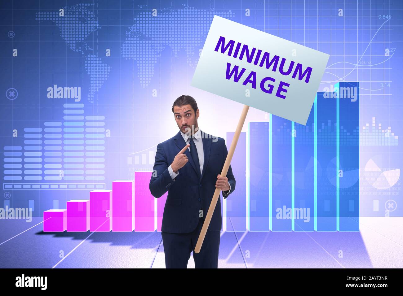 Concept of minimum wage with businessman Stock Photo - Alamy