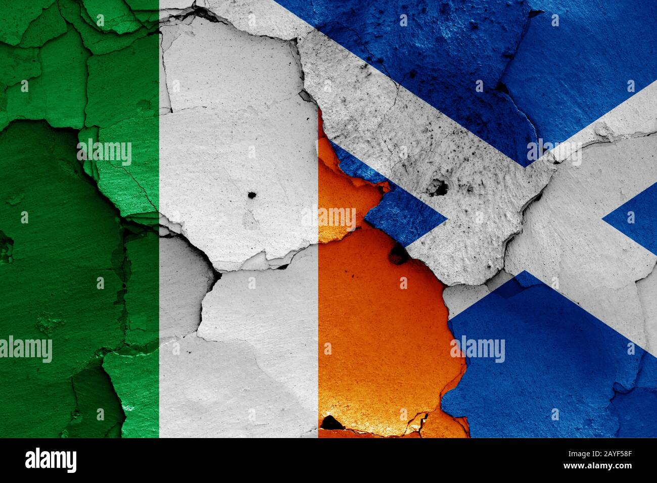 flags of Ireland and Scotland painted on cracked wall Stock Photo - Alamy