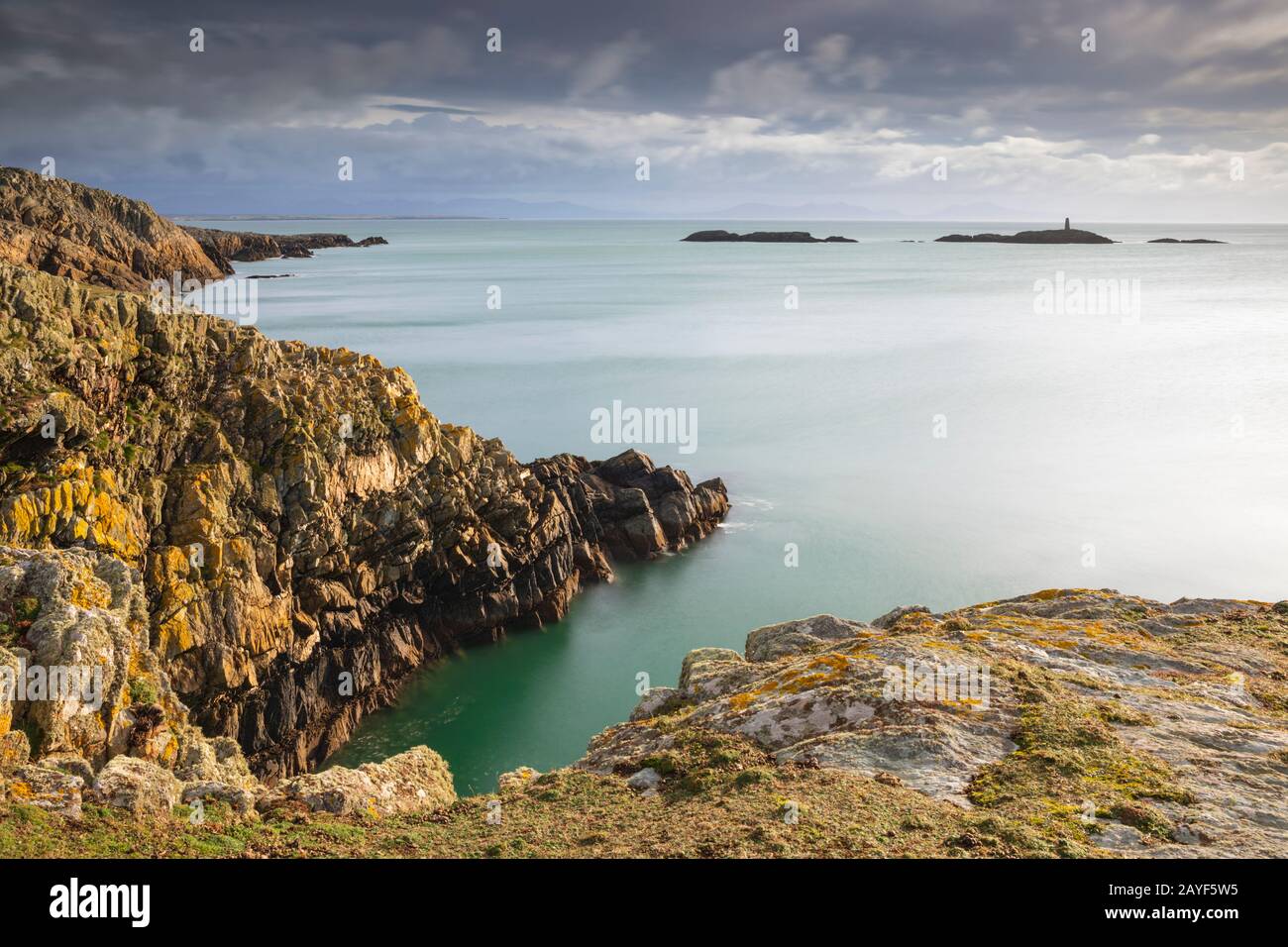 Rhoscolyn Beacon captured from the cliff top Stock Photo - Alamy
