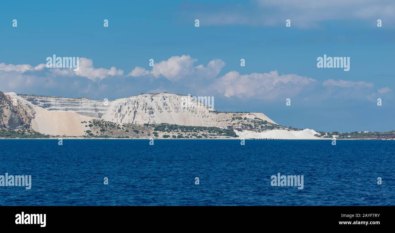 Pumice stone mining on the island of Gyali between the islands of Kos ...