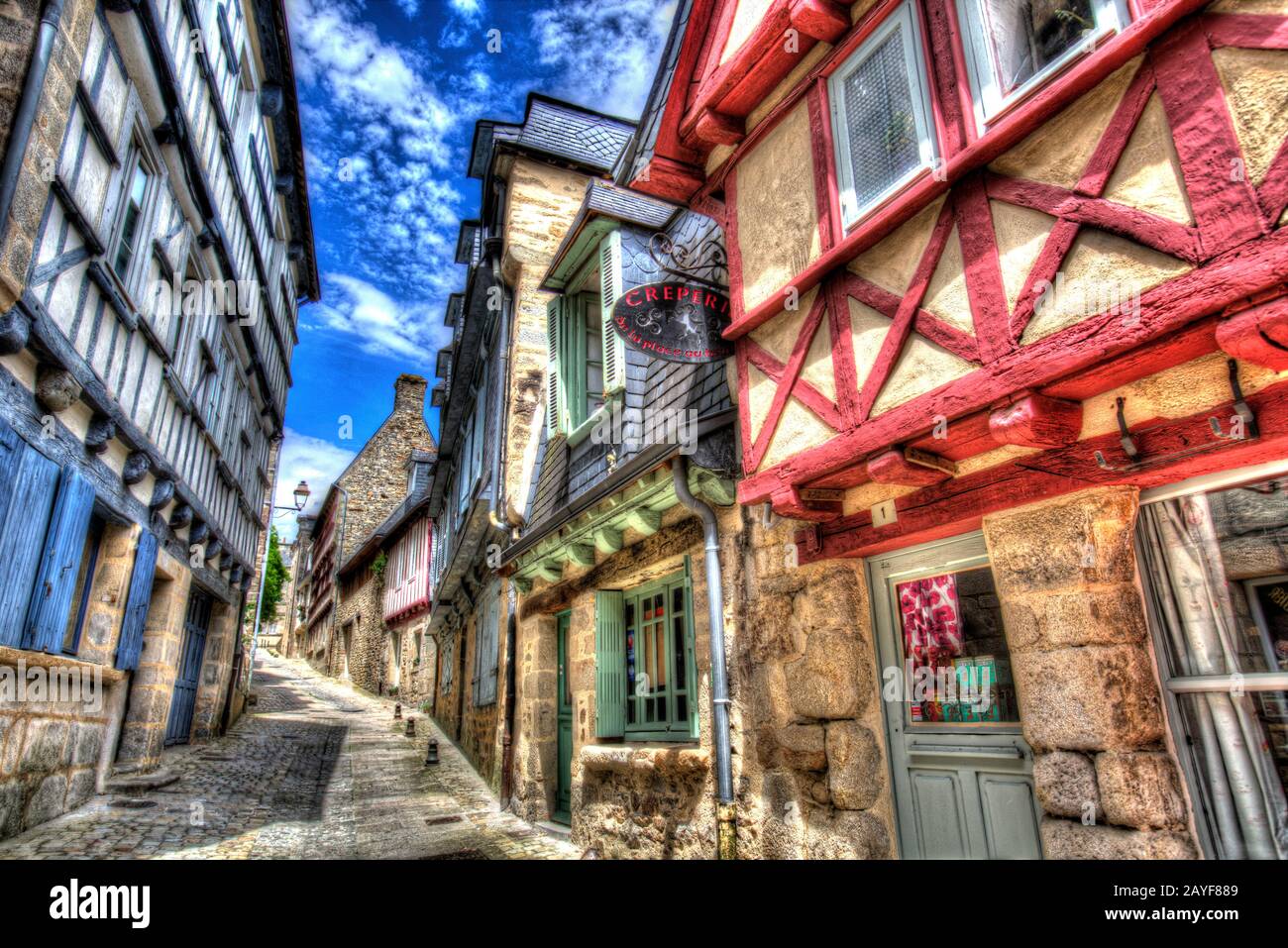 City of Quimper, France. Artistic view of the historic timber framed ...