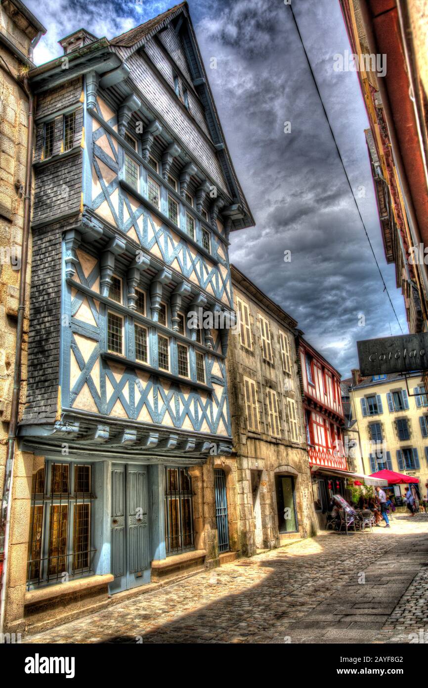 City of Quimper, France. Artistic view of the historic timber framed ...