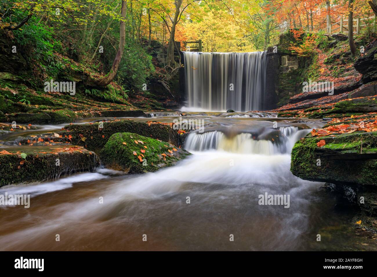 Nant Mill Waterfall near Wrexham captured in the autumn Stock Photo - Alamy