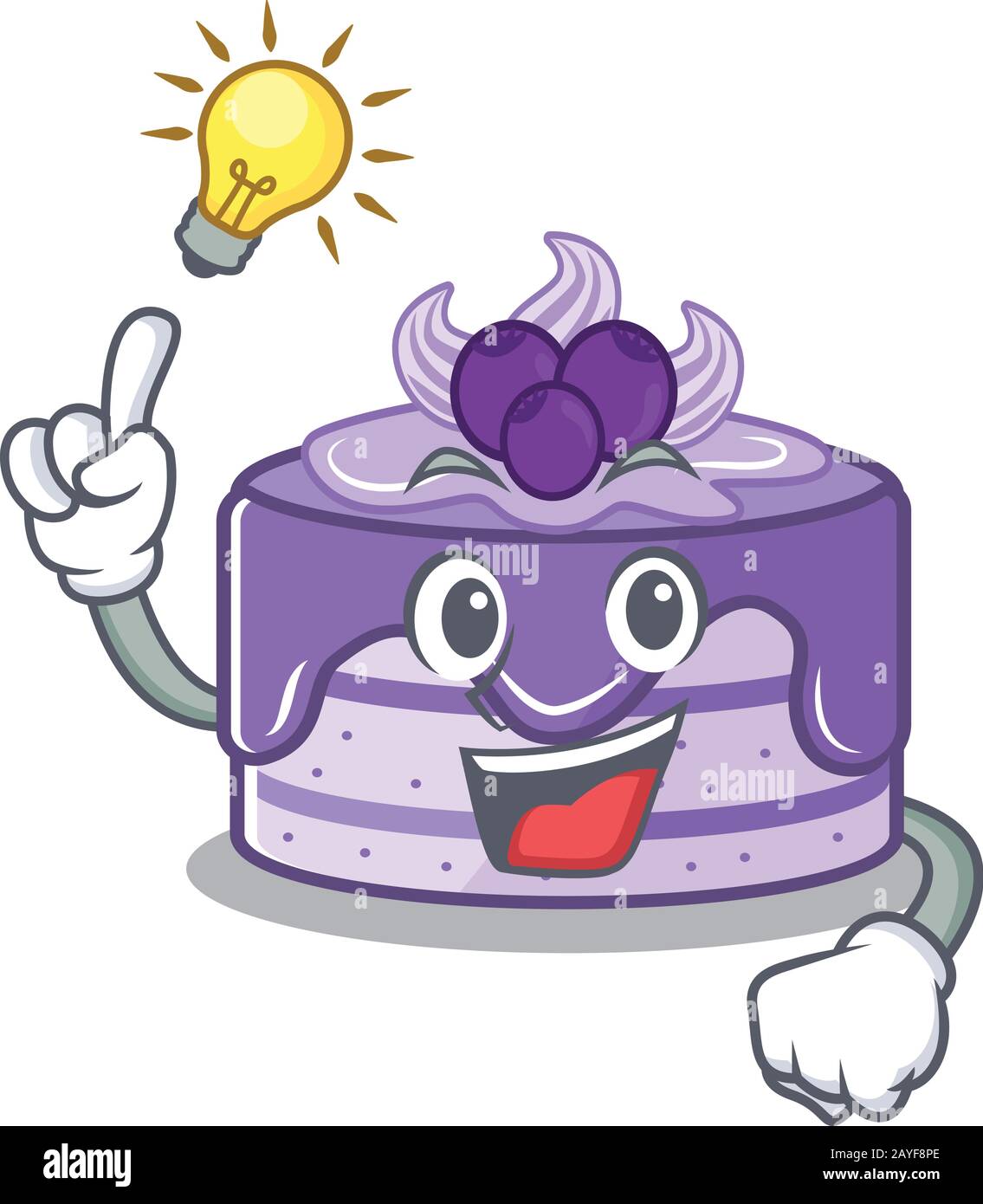 a clever blueberry cake cartoon character style have an idea gesture ...