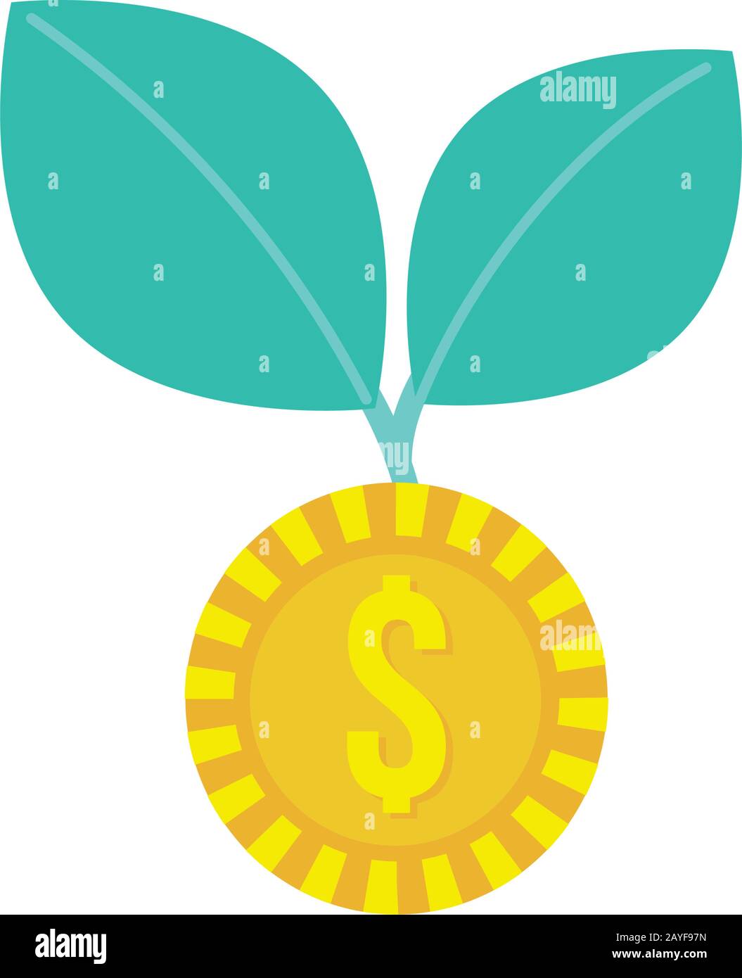 coin money dollar with leafs plant flat style Stock Vector Image & Art ...
