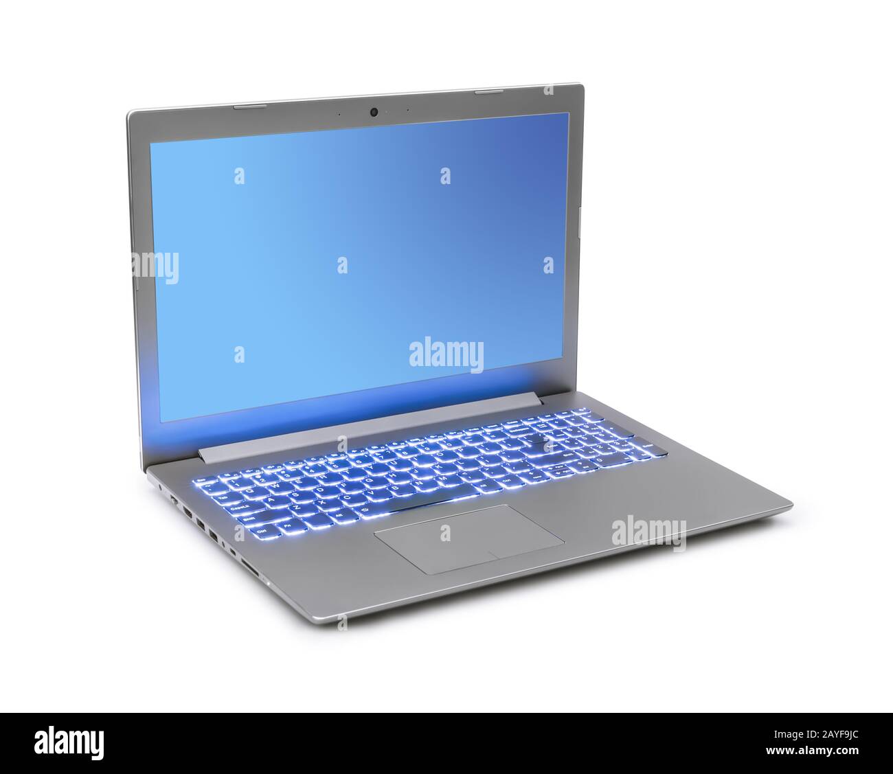 Notebook computer with blue keyboard backlight Stock Photo - Alamy