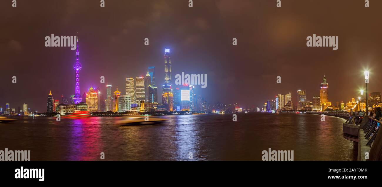 Shanghai, China - May 22, 2018: A night view of the colonial embankment ...
