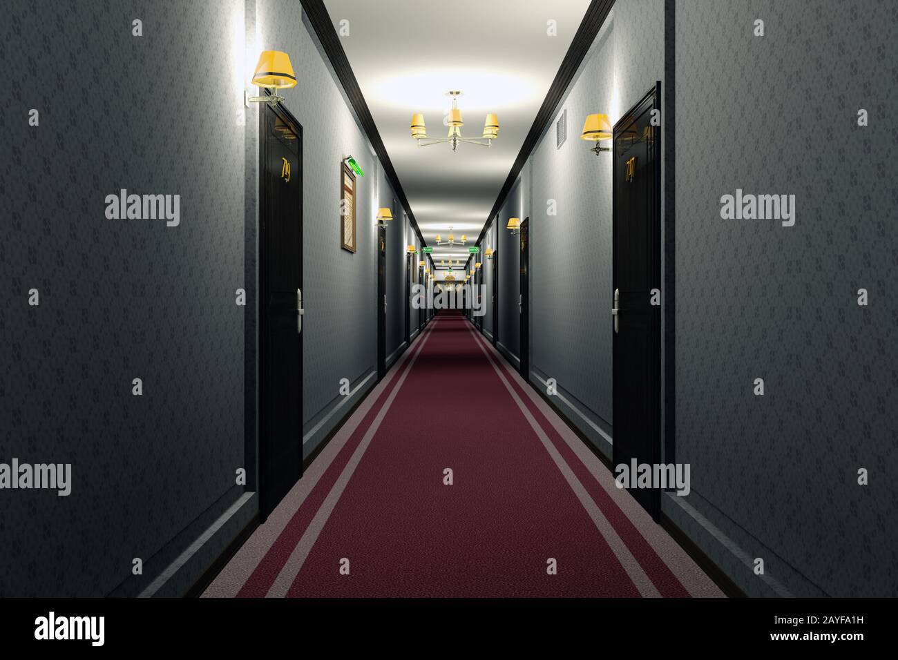 Fancy Hotel Corridor Interior 3D Illustration Stock Photo - Alamy