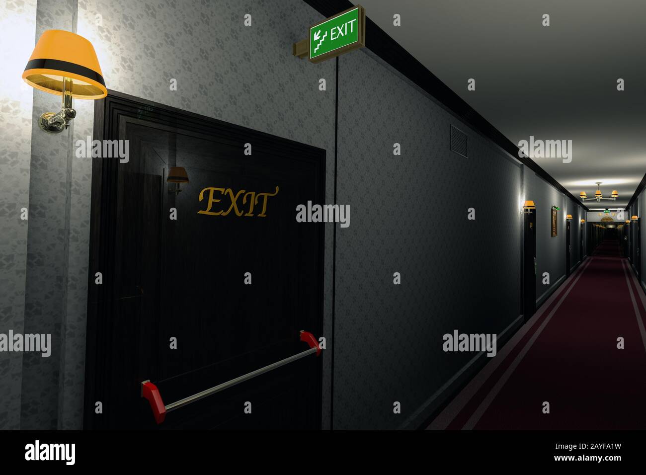 Fancy Hotel Corridor Interior 3D Illustration Stock Photo - Alamy