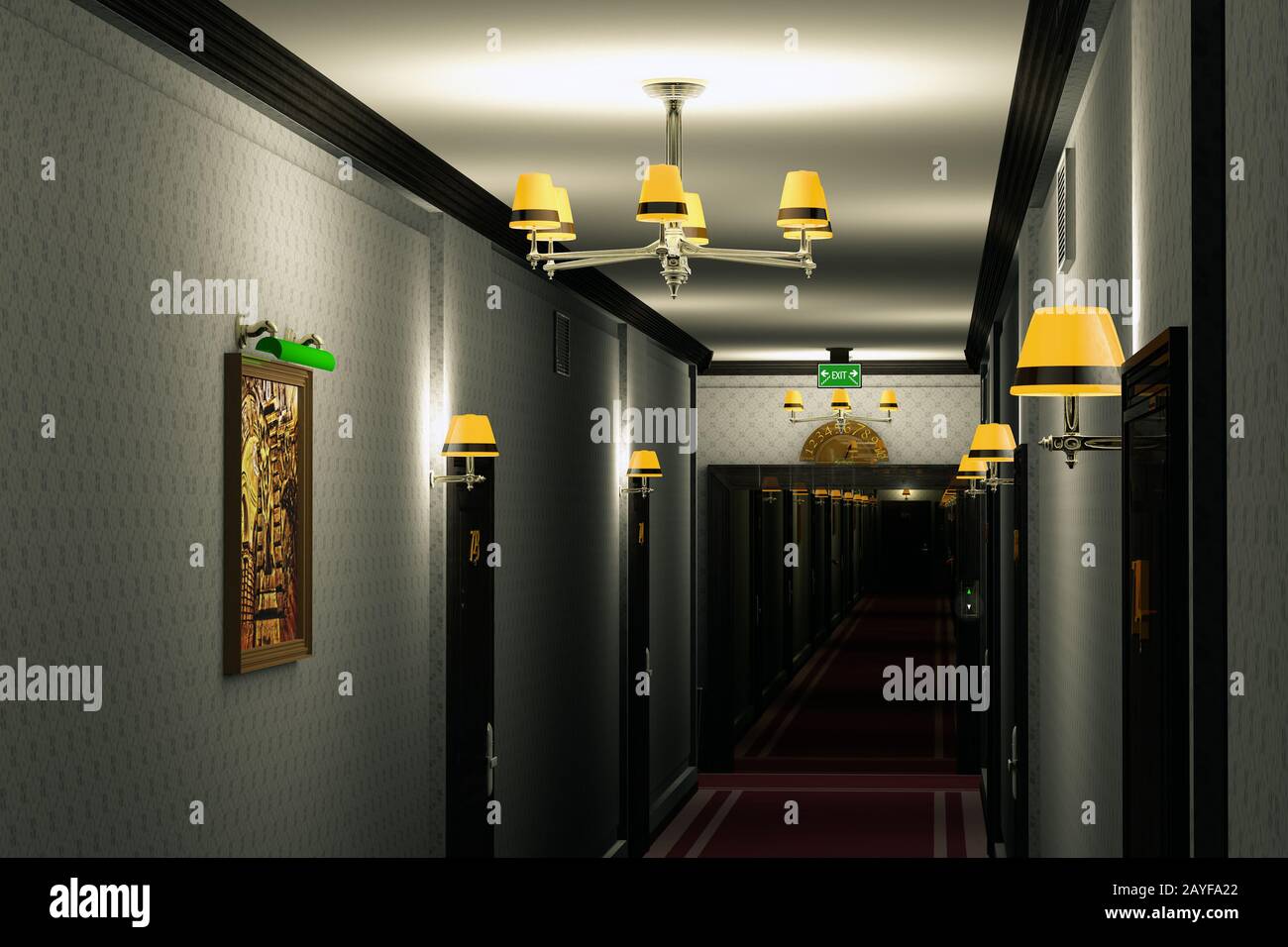 Fancy Hotel Corridor Interior 3D Illustration Stock Photo - Alamy