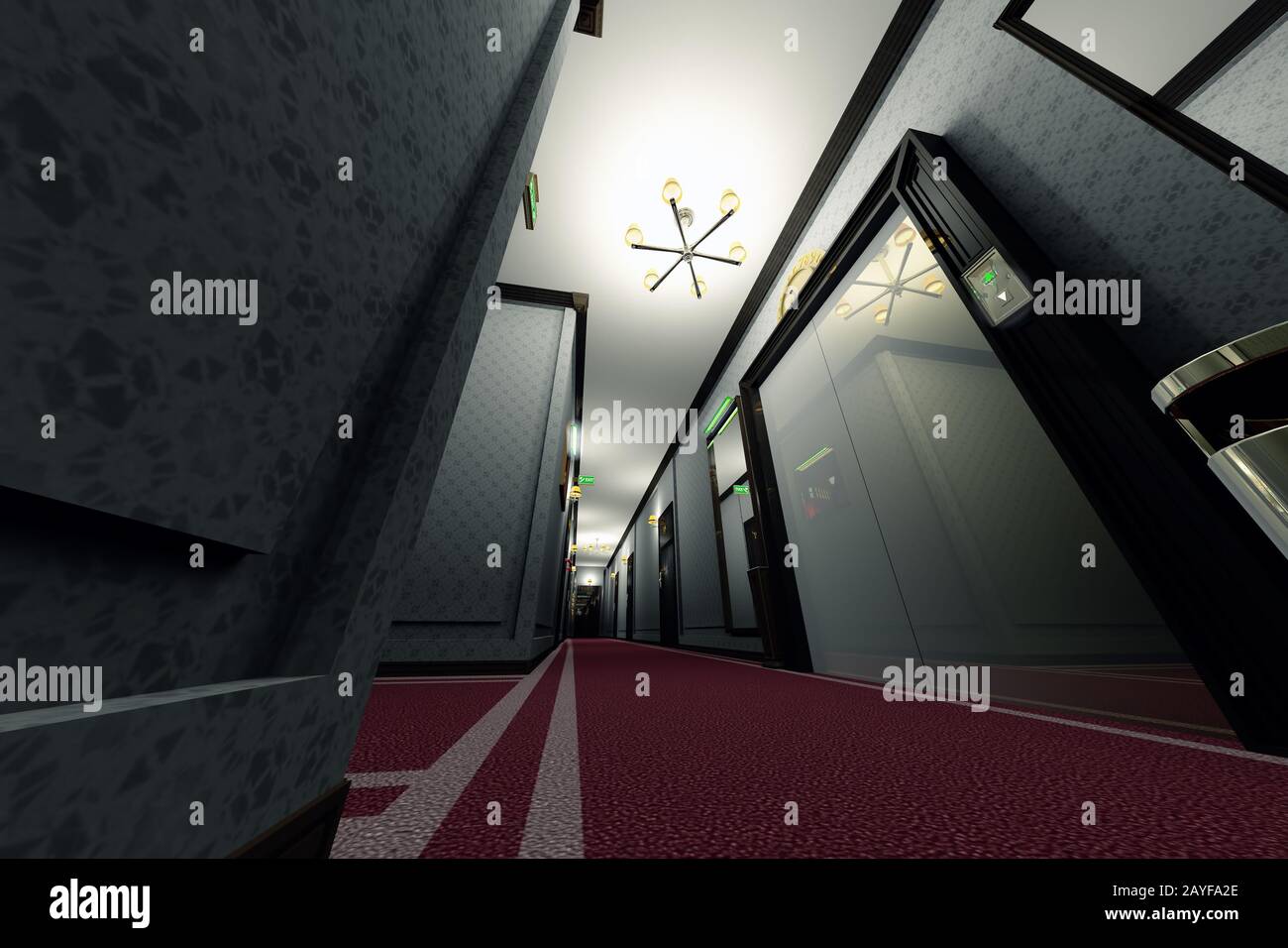 Fancy Hotel Corridor Interior 3D Illustration Stock Photo - Alamy