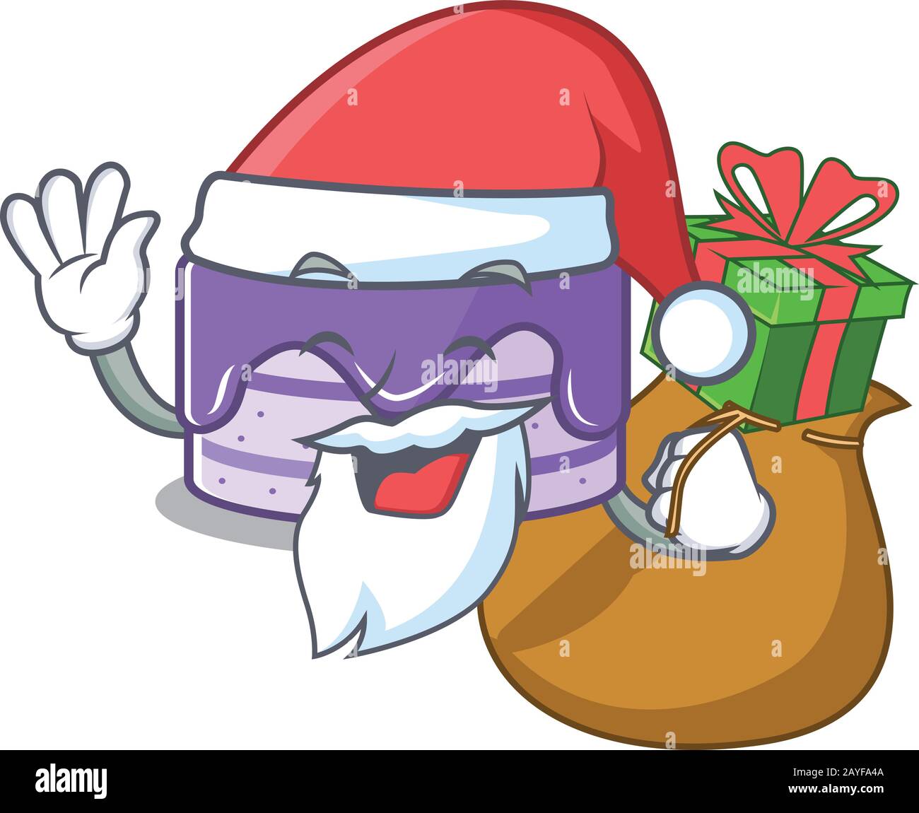 Santa blueberry cake Cartoon character design having box of gifts Stock ...