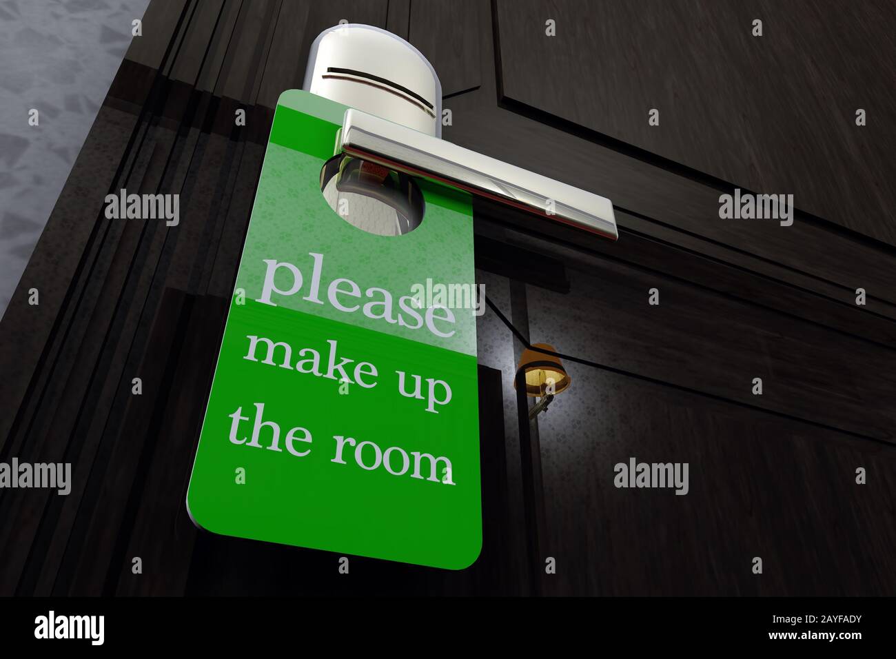 Please Make Up the Room Sign Hanging on Room Door in a Fancy Hotel 3D ...
