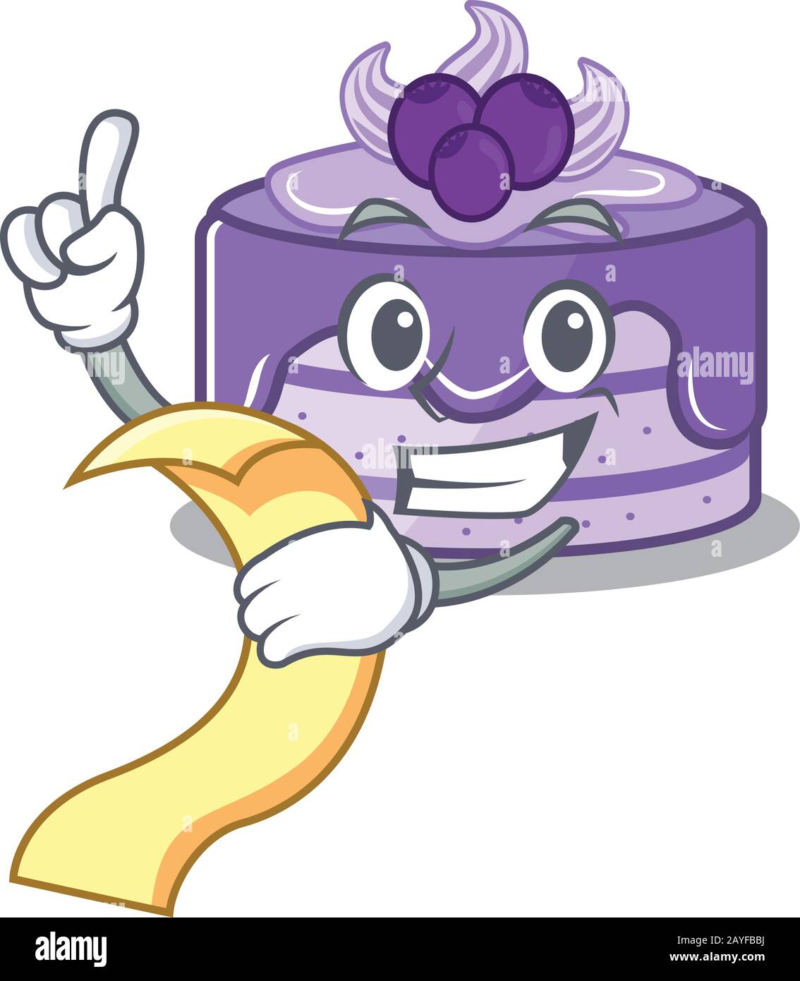 A funny cartoon character of blueberry cake holding a menu Stock Vector ...