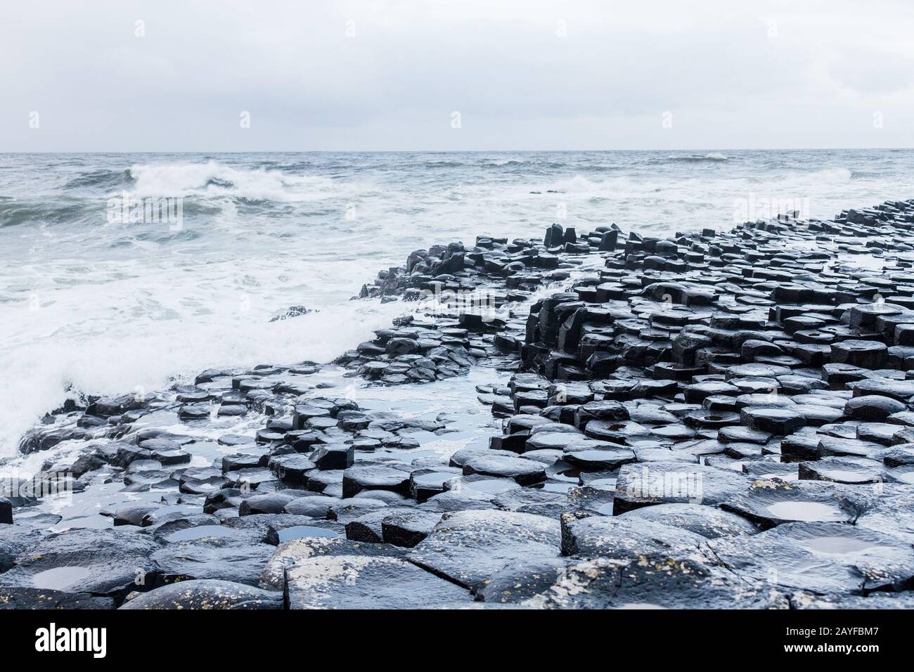 Giant's Causeway in winter on a rainy day Stock Photo - Alamy