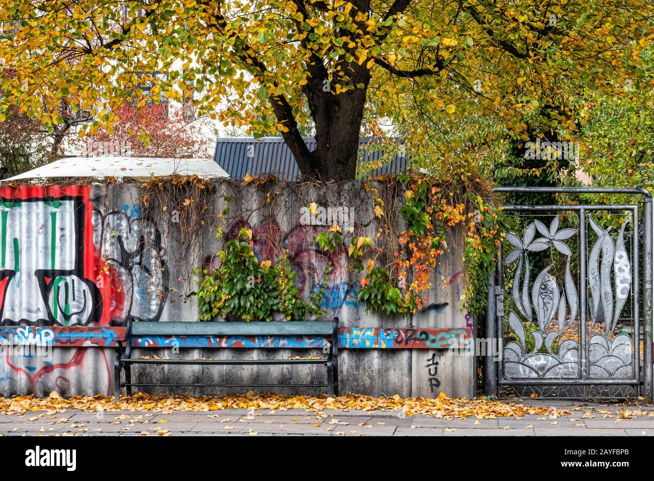 Colorful wall of Freetown Christiania, a hippie community and anarchist ...