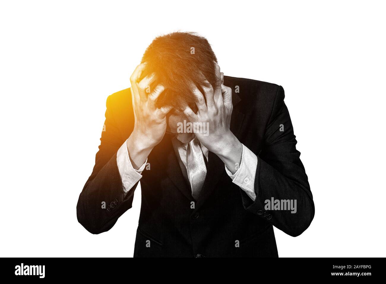 businessman feeling stress from business work , monotone color isolated ...