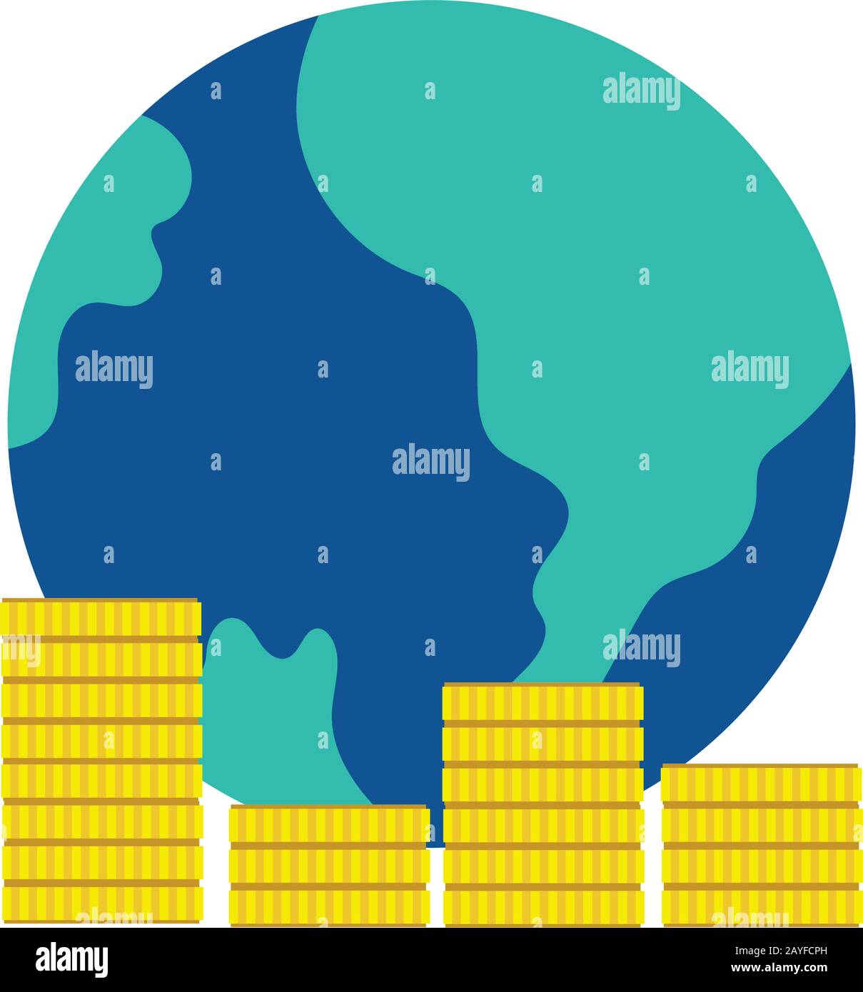 world planet with pile coins money dollars flat style Stock Vector ...