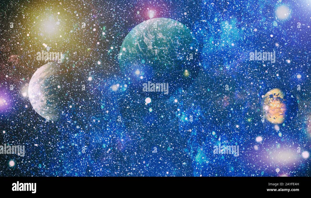 Colored nebula and open cluster of stars in the universe. Stardust and ...