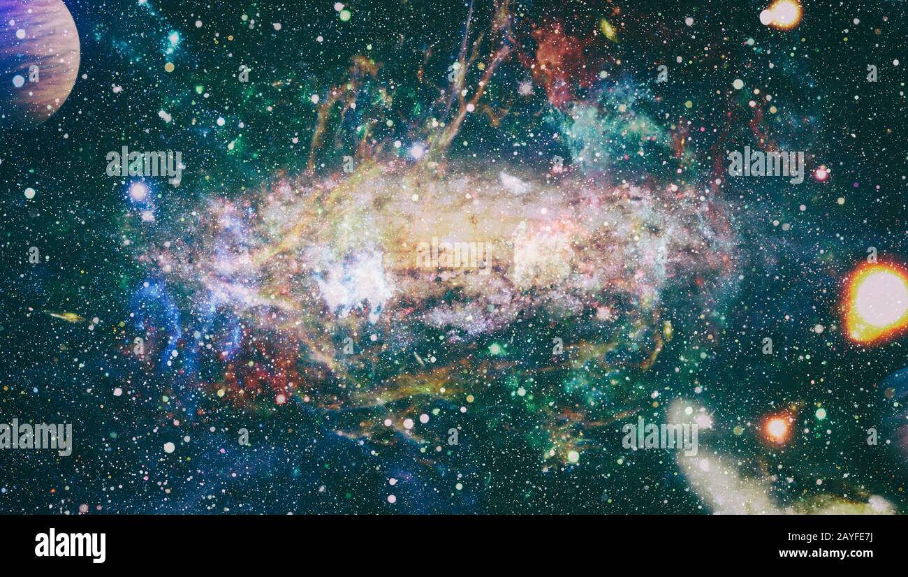 Colored nebula and open cluster of stars in the universe. Stardust and ...