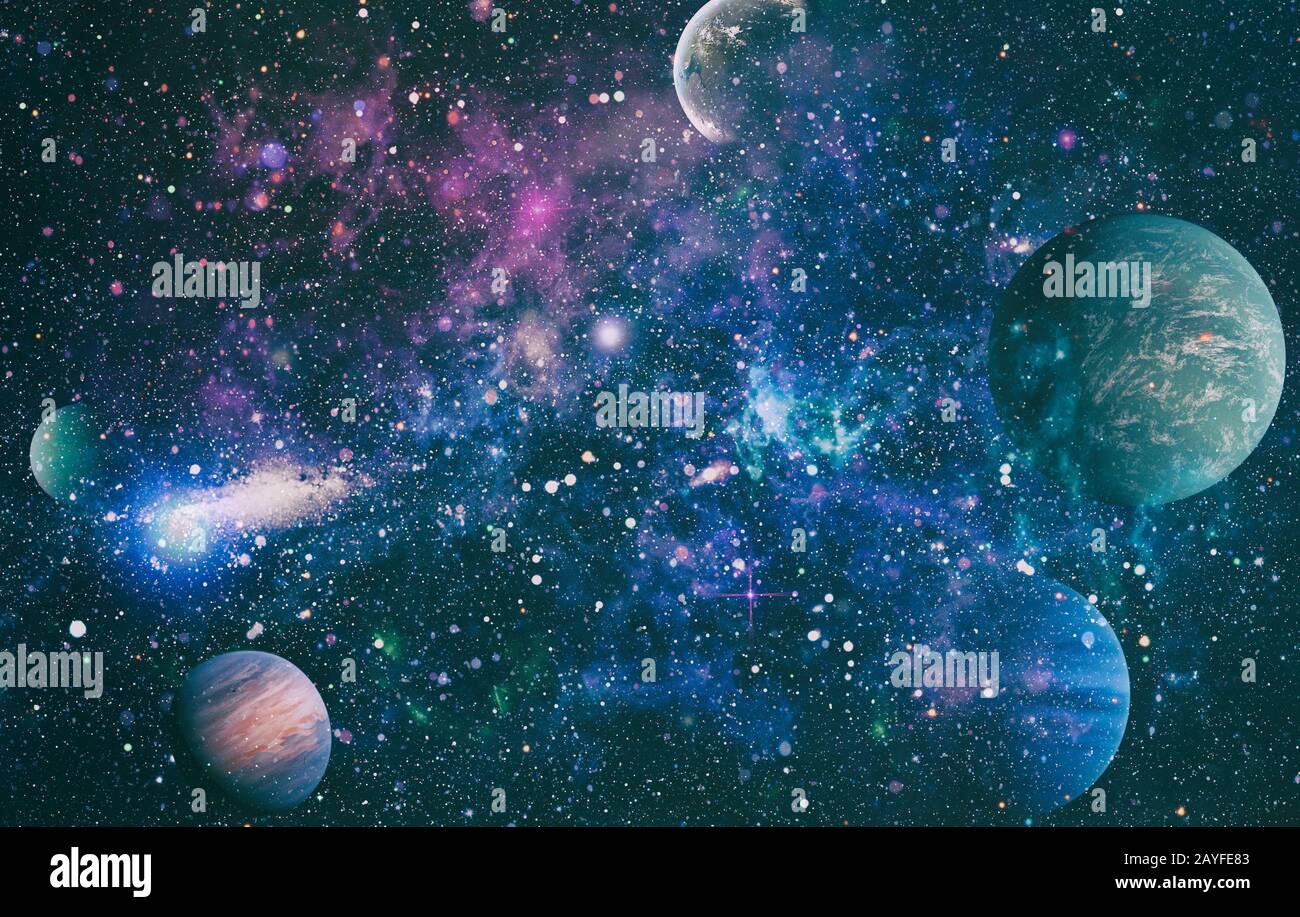 Deep space art. Abstract illustration of universe. Galaxies, nebulas ...